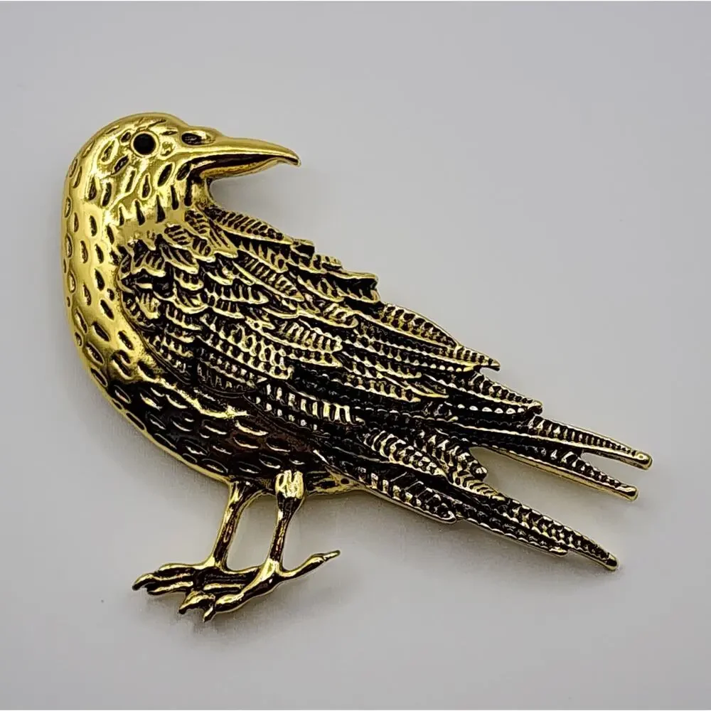 Jewelry | Raven Brooch Gothic Style Bird Gold Tone Metal Large ...
